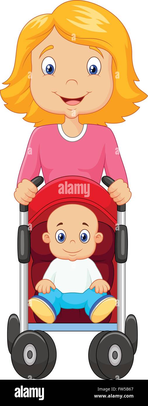Cartoon a mother pushing a baby stroller Stock Vector Image & Art - Alamy