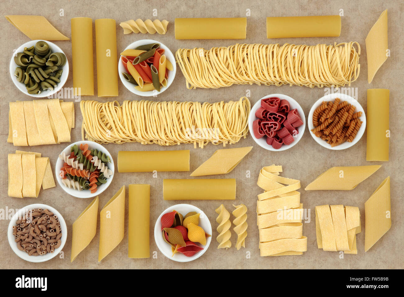 Healthy italian pasta collection with colored varieties forming an ...