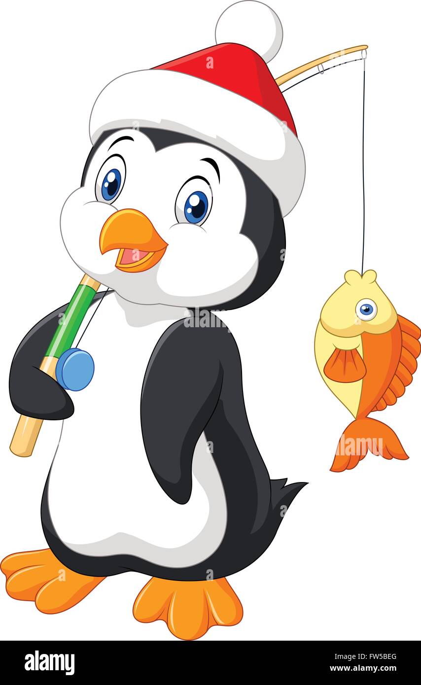 Cartoon penguin fishing isolated on white background Stock Vector Image ...