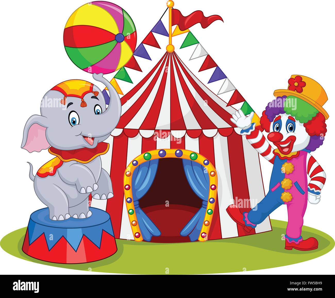 Circus elephant and clown with carnival background Stock Vector Image ...