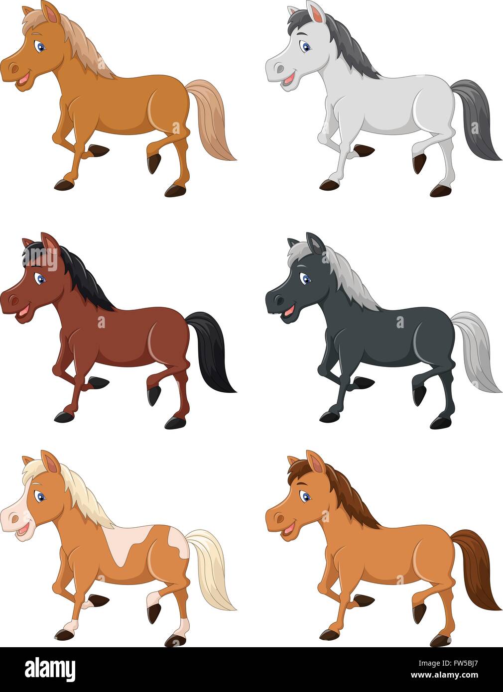 Cartoon horse collection set isolated on white background Stock Vector ...