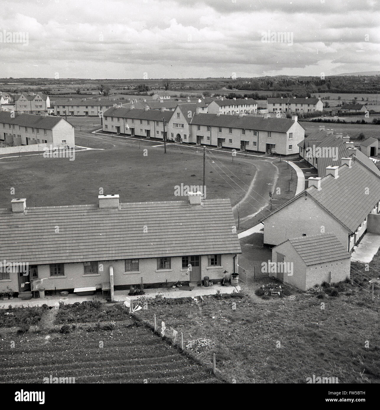 1960s historical, view of a new housing estate built in Clane, County ...
