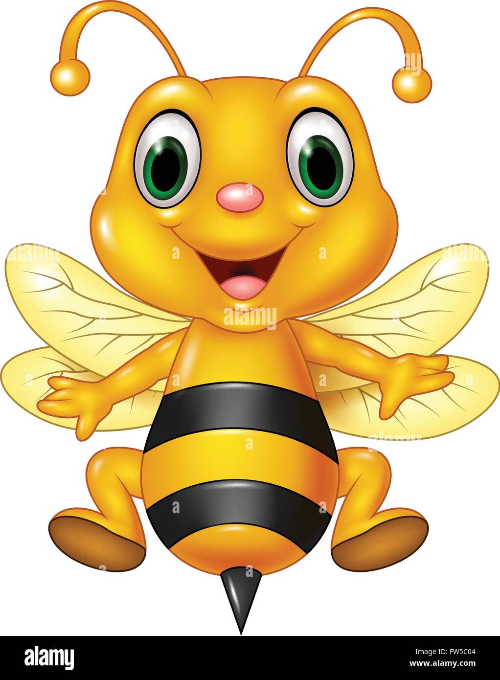 Cartoon funny bee flying. isolated on white background Stock Vector ...
