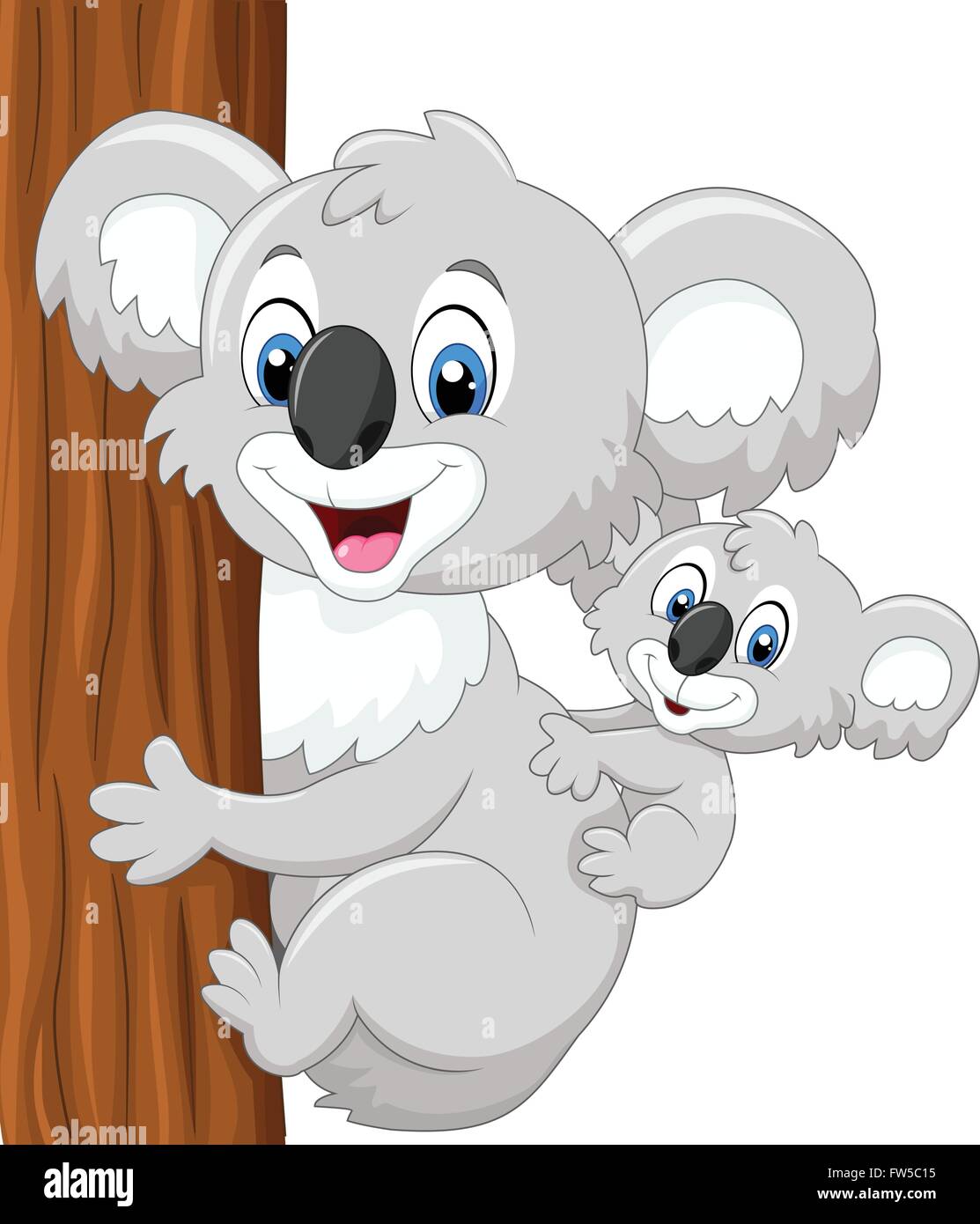 Cartoon baby koala on mother's back embracing tree Stock Vector Image ...