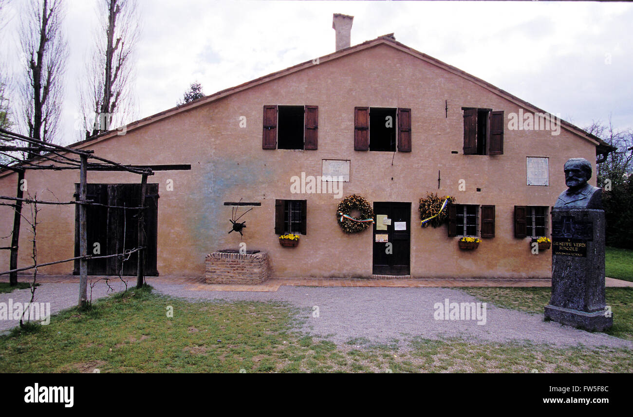 Birthhouse of Giuseppe Verdi in Roncole, near parma, Italy. With bust ...