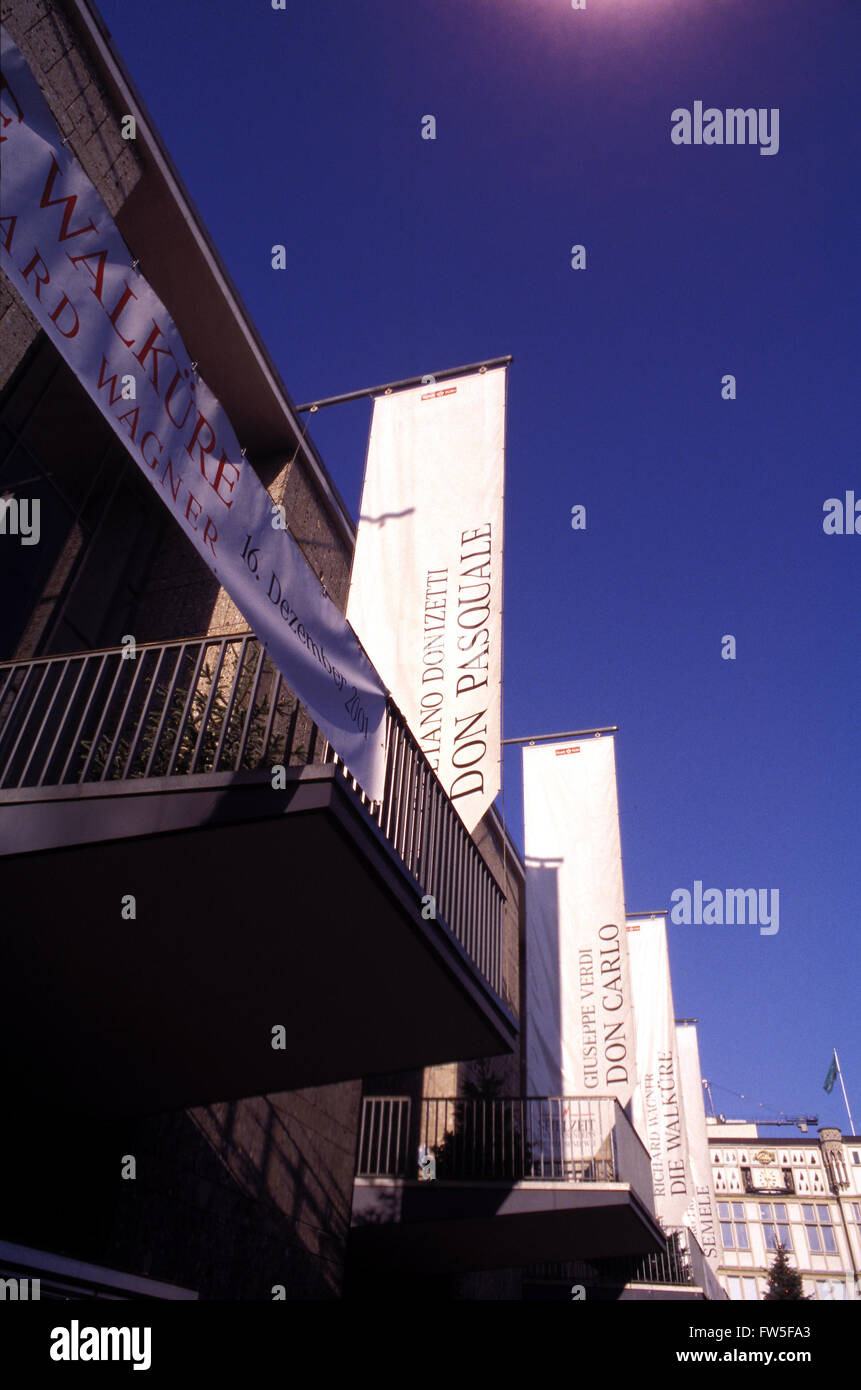 Cologne (Köln) Opera House Exterior, with banners advertising various ...