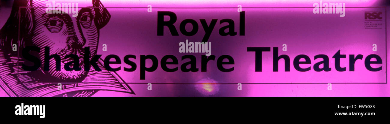 Royal Shakespeare Theatre - purple theatre sign, with Shakespeare's ...