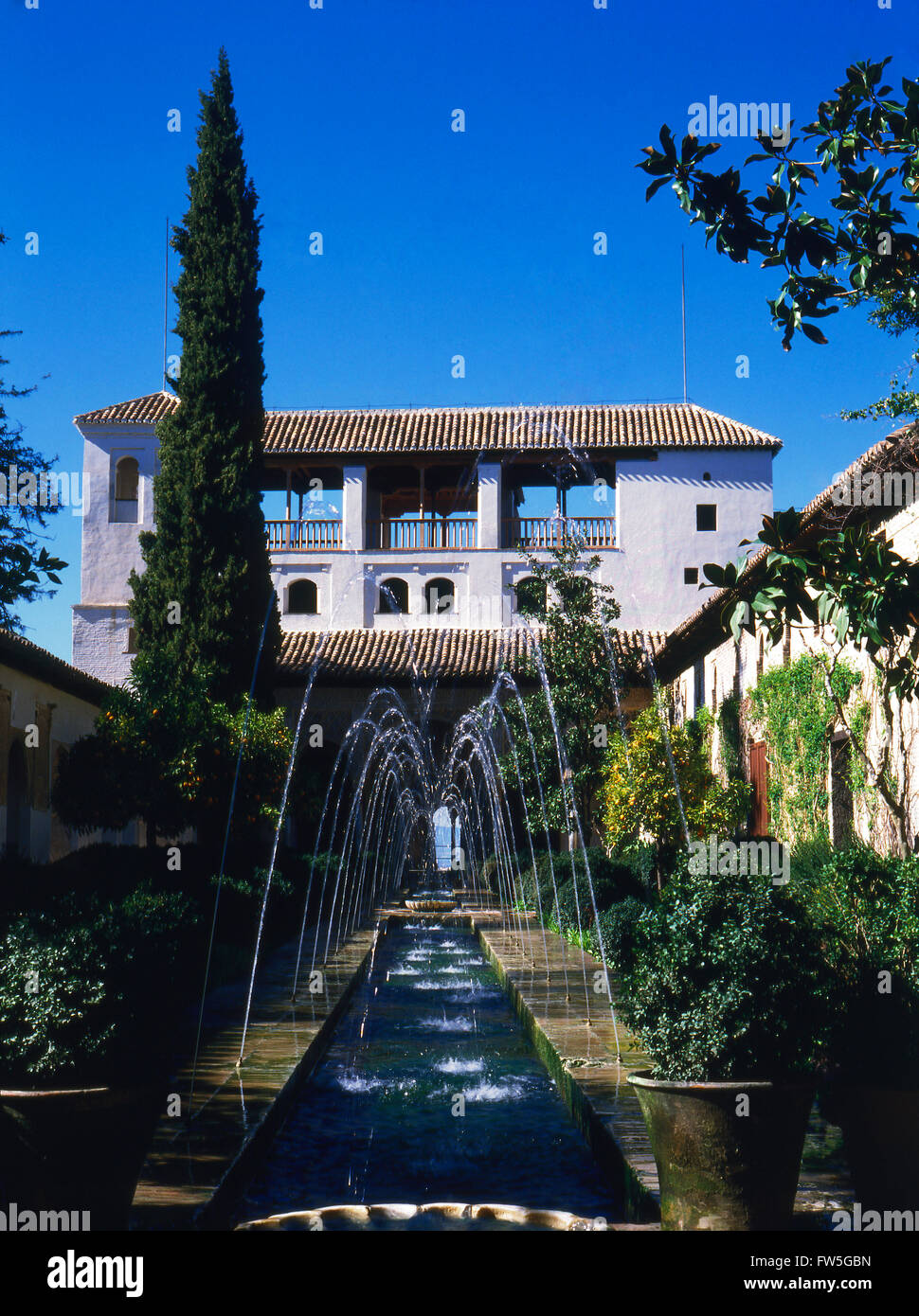 Granada (Spain) - Generalife. Court of Water Channel Stock Photo - Alamy