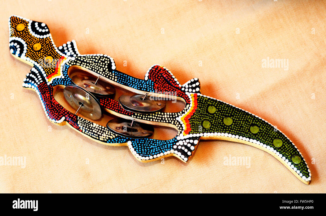 folk percussion rattle from India, in form of lizard, painted in ...