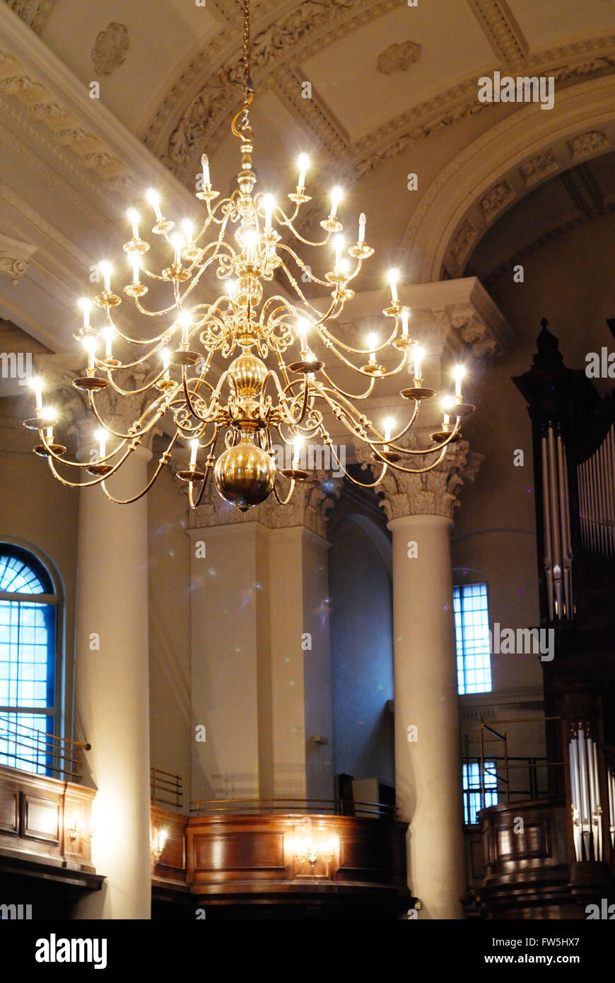 brass chandelier in St. John's Smith Square, Westminster concert hall ...