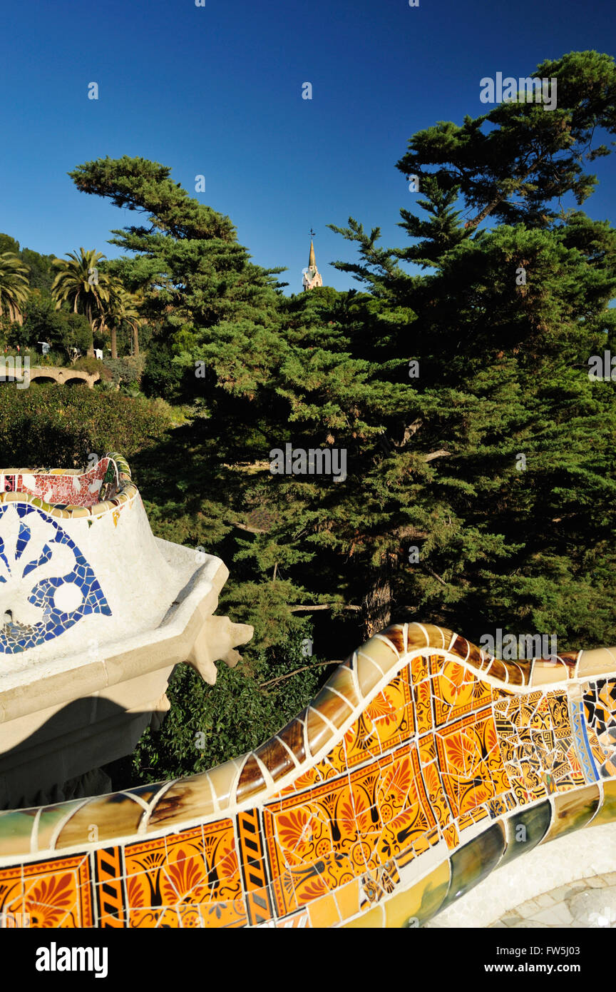 undulating wall and bench cove studded with recycled mosaics, around ...