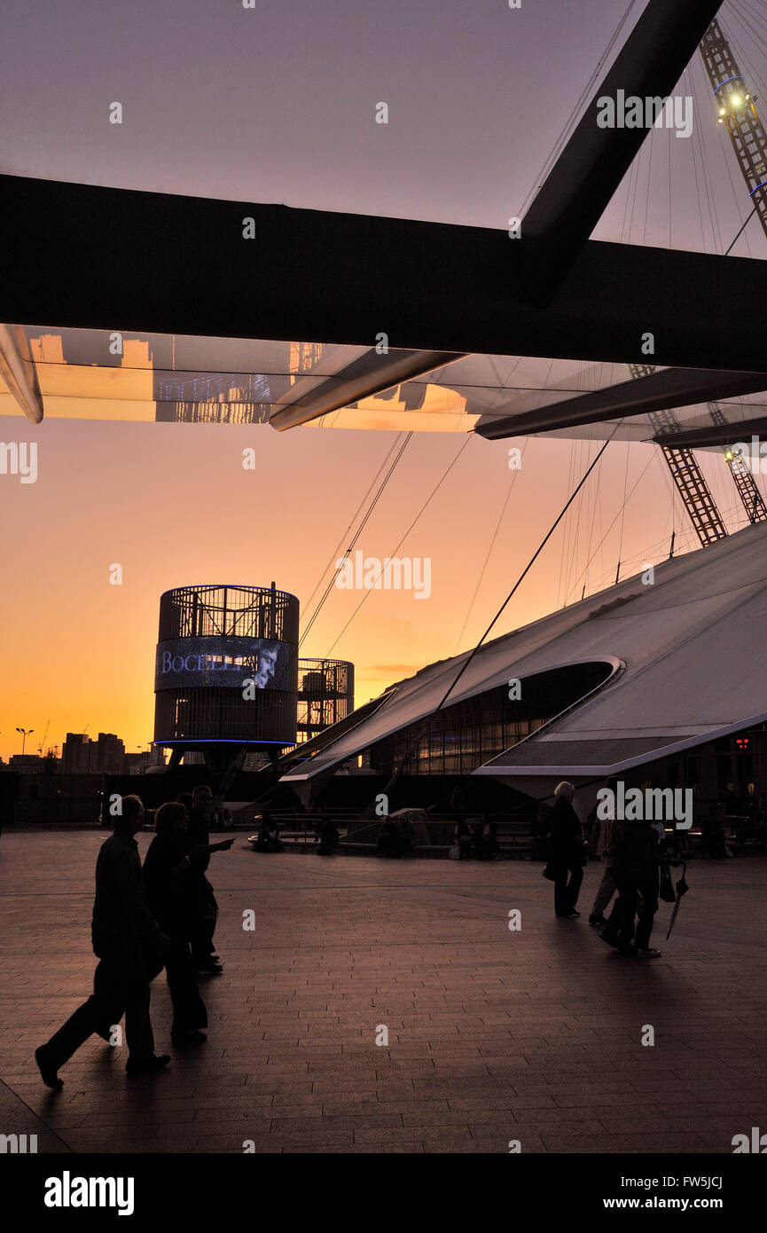 audience approaching concert auditorium at sunset, for Andrea Bocelli ...