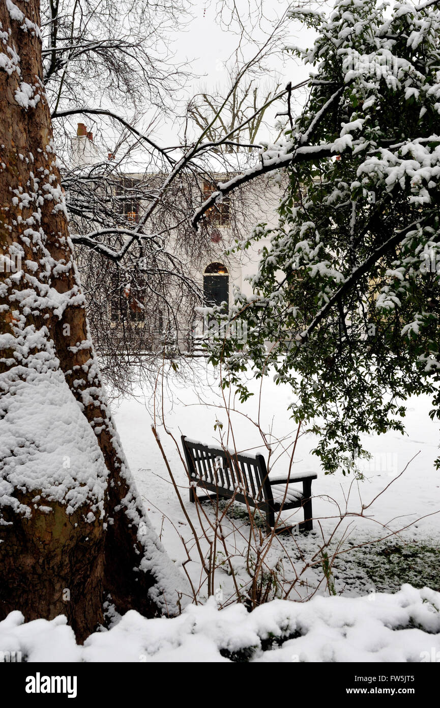 Keats House, museum in Keats Grove, Hampstead, London NW3, under snow ...