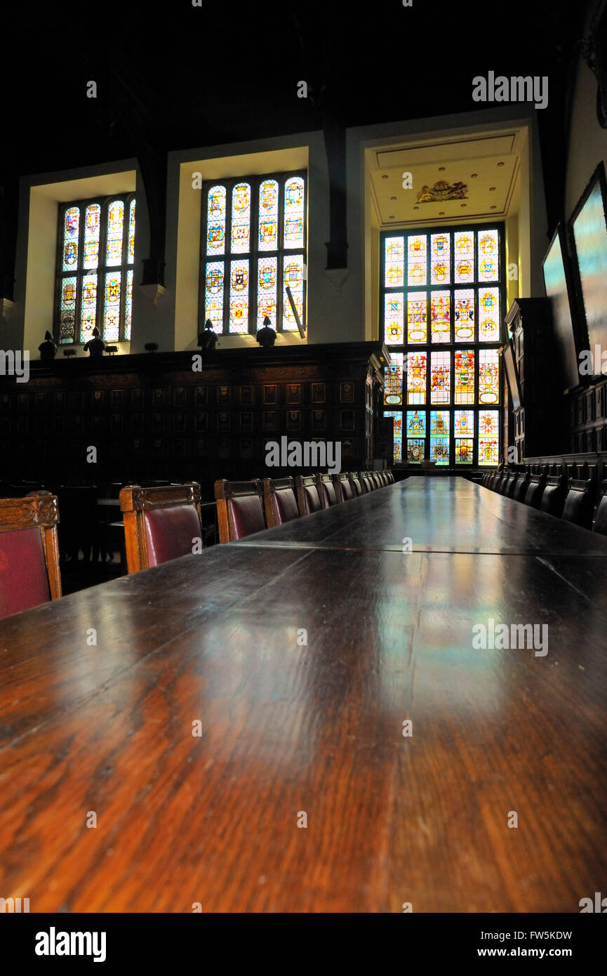 Long High Table and stained glass windows. Middle Temple Hall ...