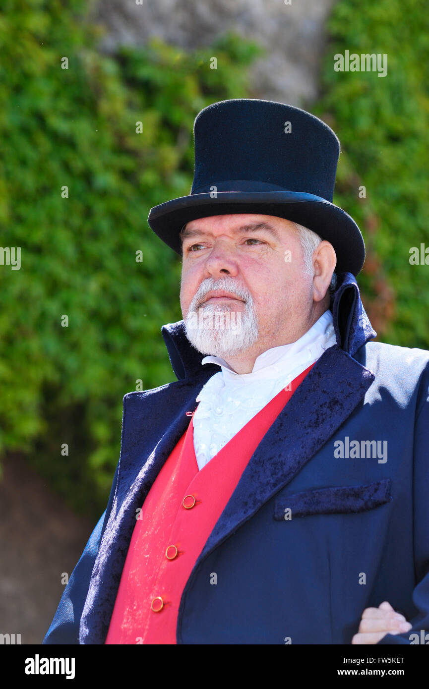 Rochester Dickens Festival grand parade, Kent. Gentleman in top hat and ...