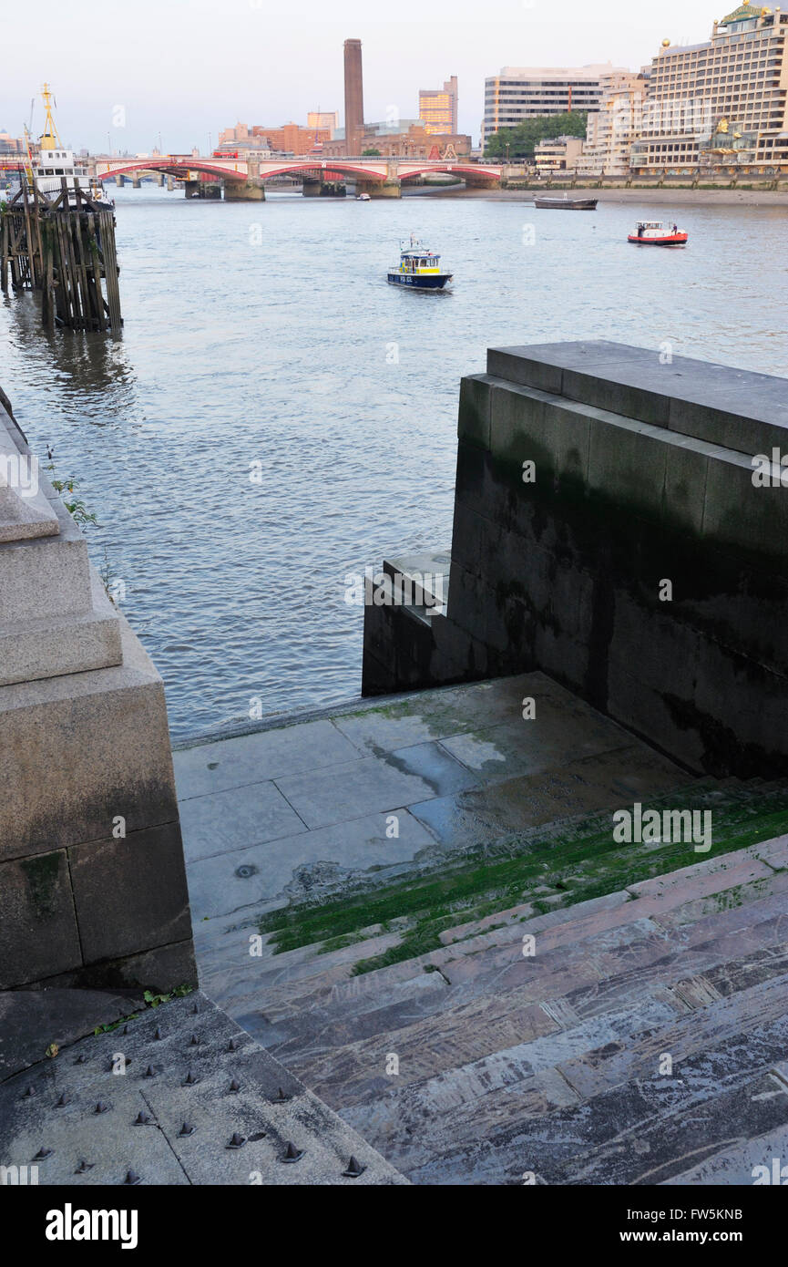 Hungerford Stairs, leading onto the River Thames, below the modern ...