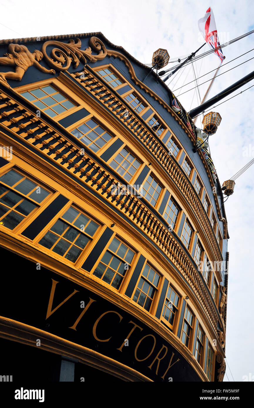 poop of HMS Victory, in Portsmouth Historic Dockyard. The only ...