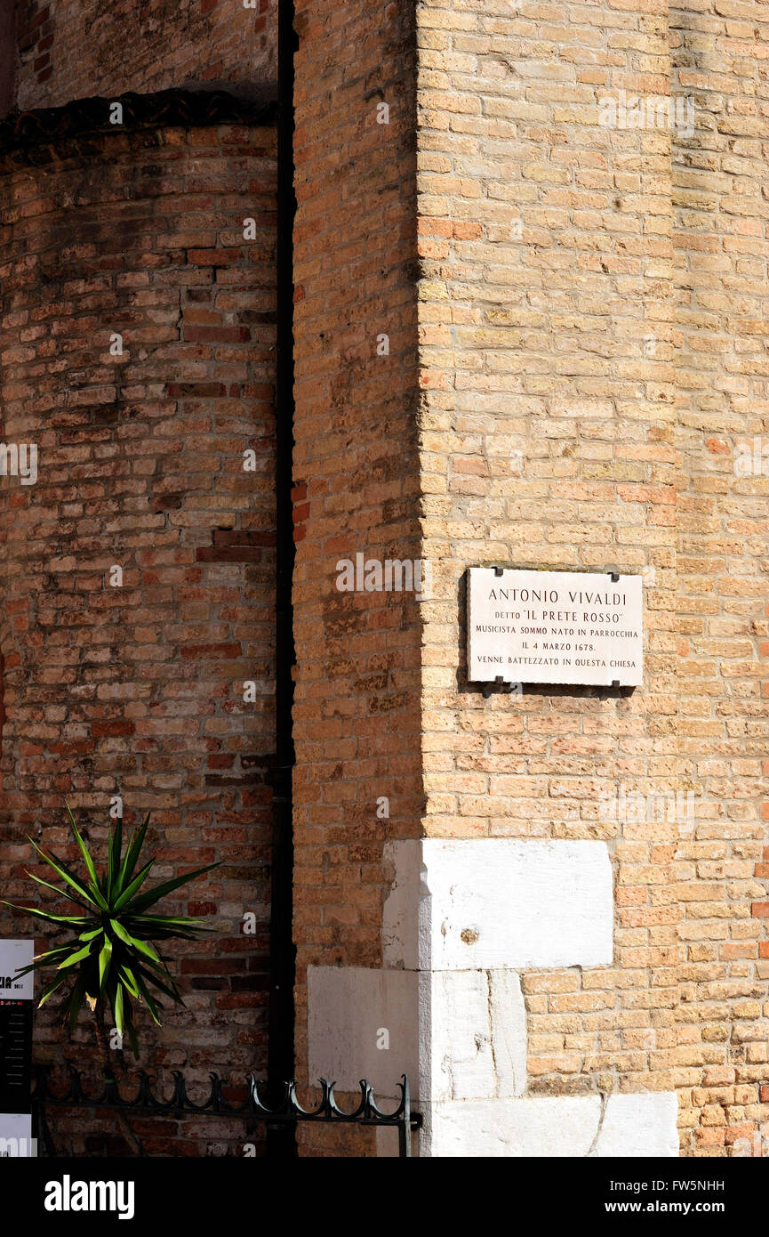 Vivaldi birth plaque: tablet on wall of Church of S Giovanni Battista ...