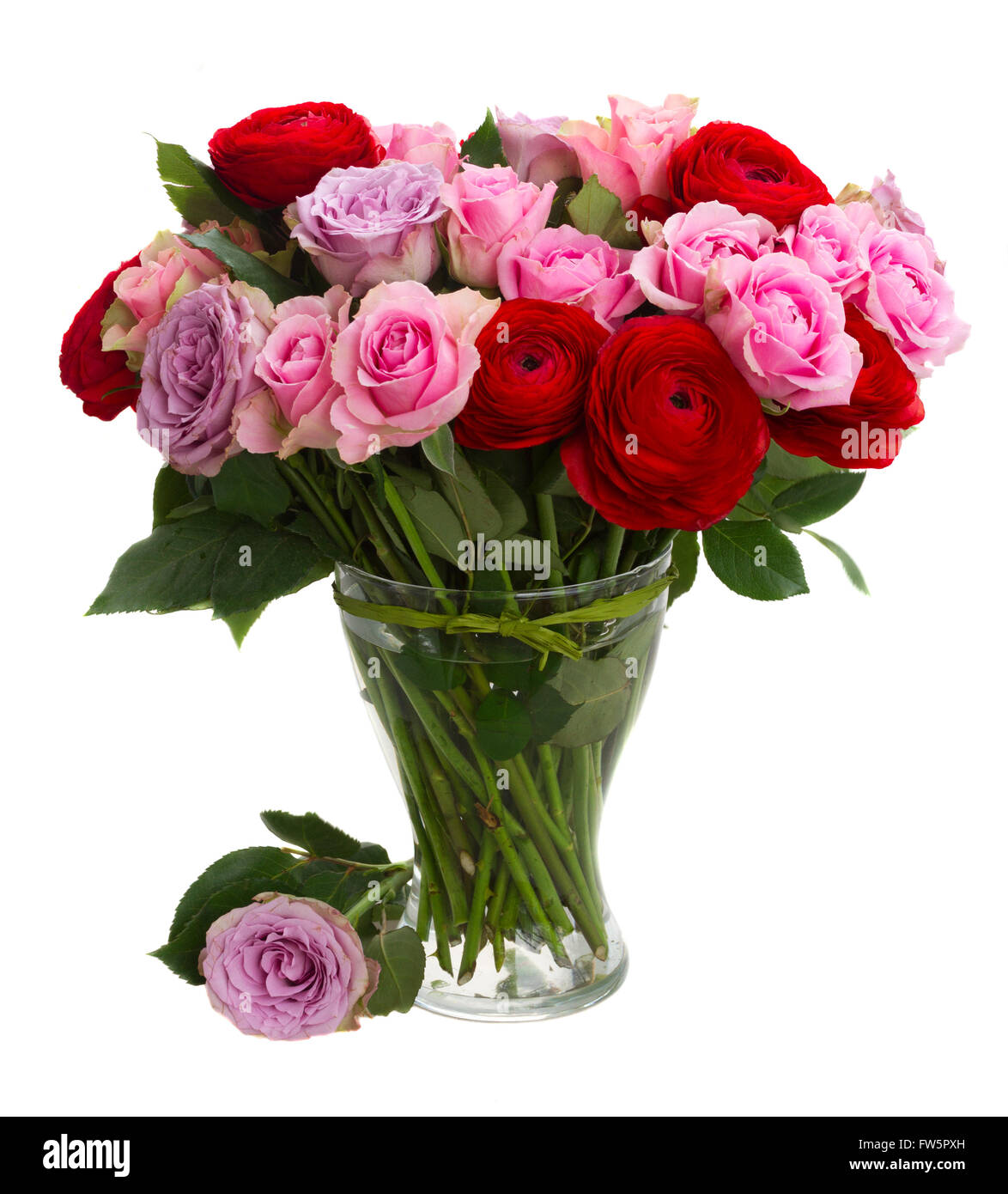 bouquet of fresh roses and ranunculus Stock Photo - Alamy