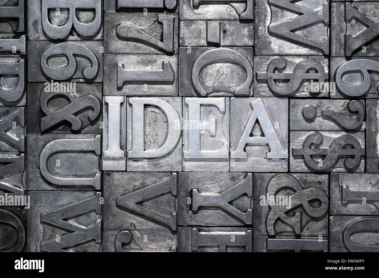 idea concept made from metallic letterpress type with letter blocks ...