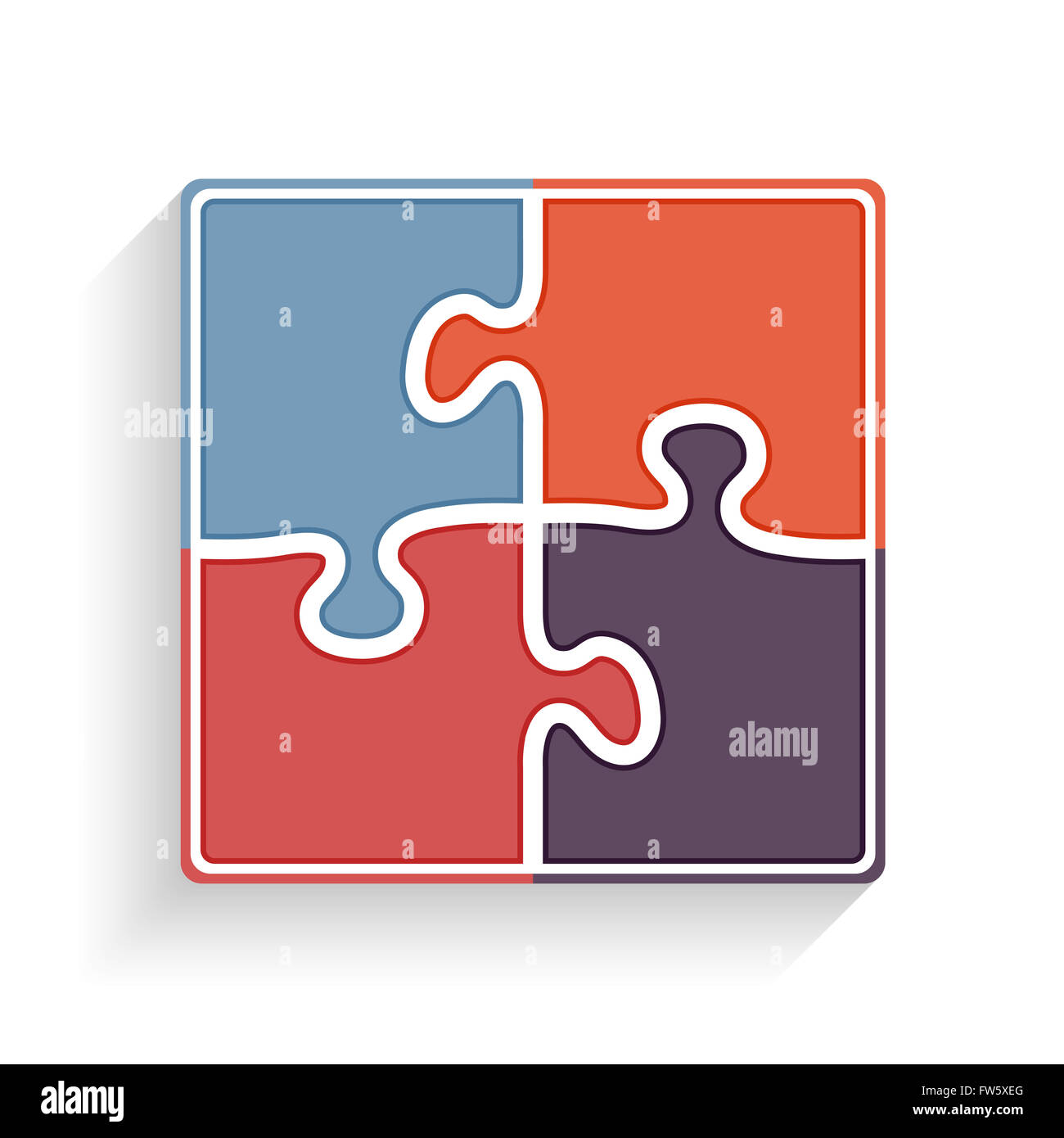 Square made of four puzzle pieces with diagonal shadow Stock Photo - Alamy
