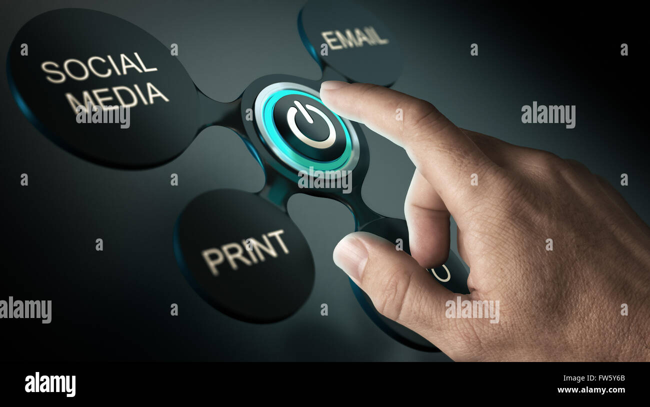 Communication strategy or advertising campaign concept. Finger about to ...