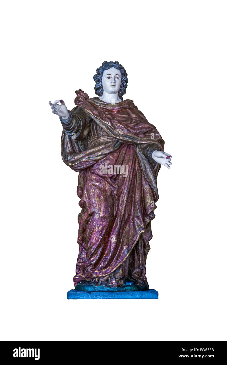 Catholic man saint wooden sculpture isolated against white background ...
