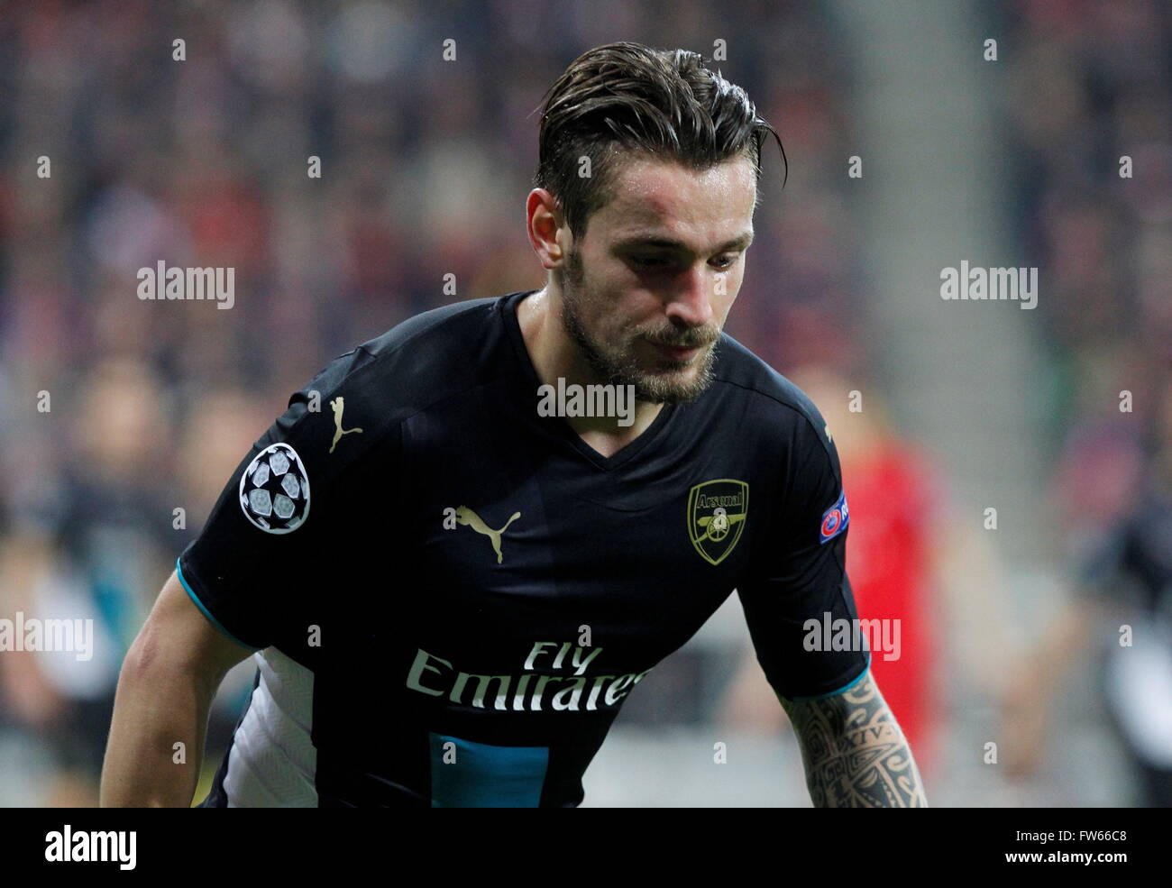 Mathieu Debuchy in action during the match Champions League Bayern ...