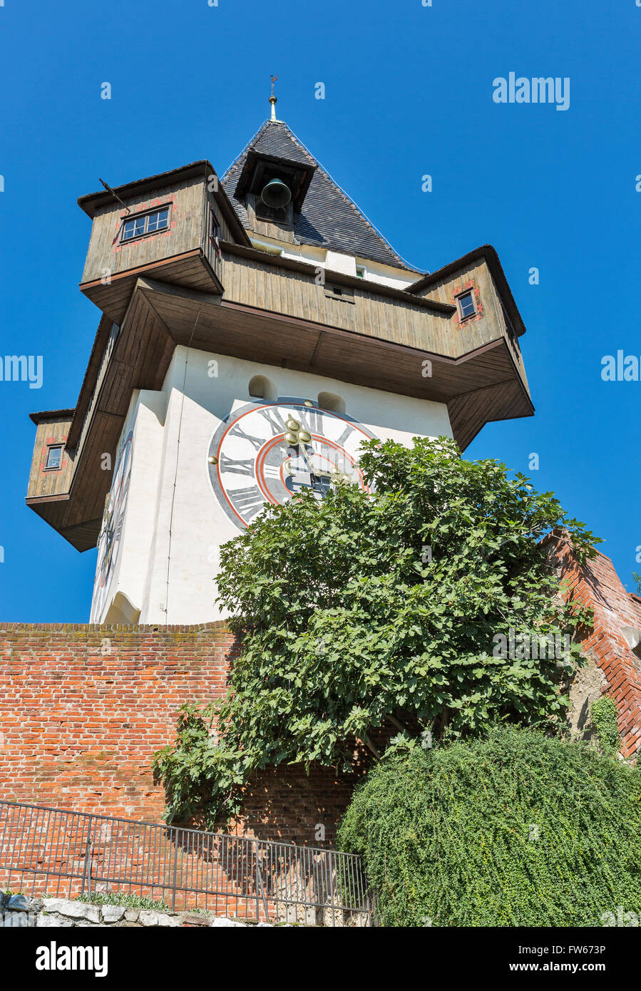 old clock tower Uhrturm on Schlossberg fortress in Graz, Austria Stock ...