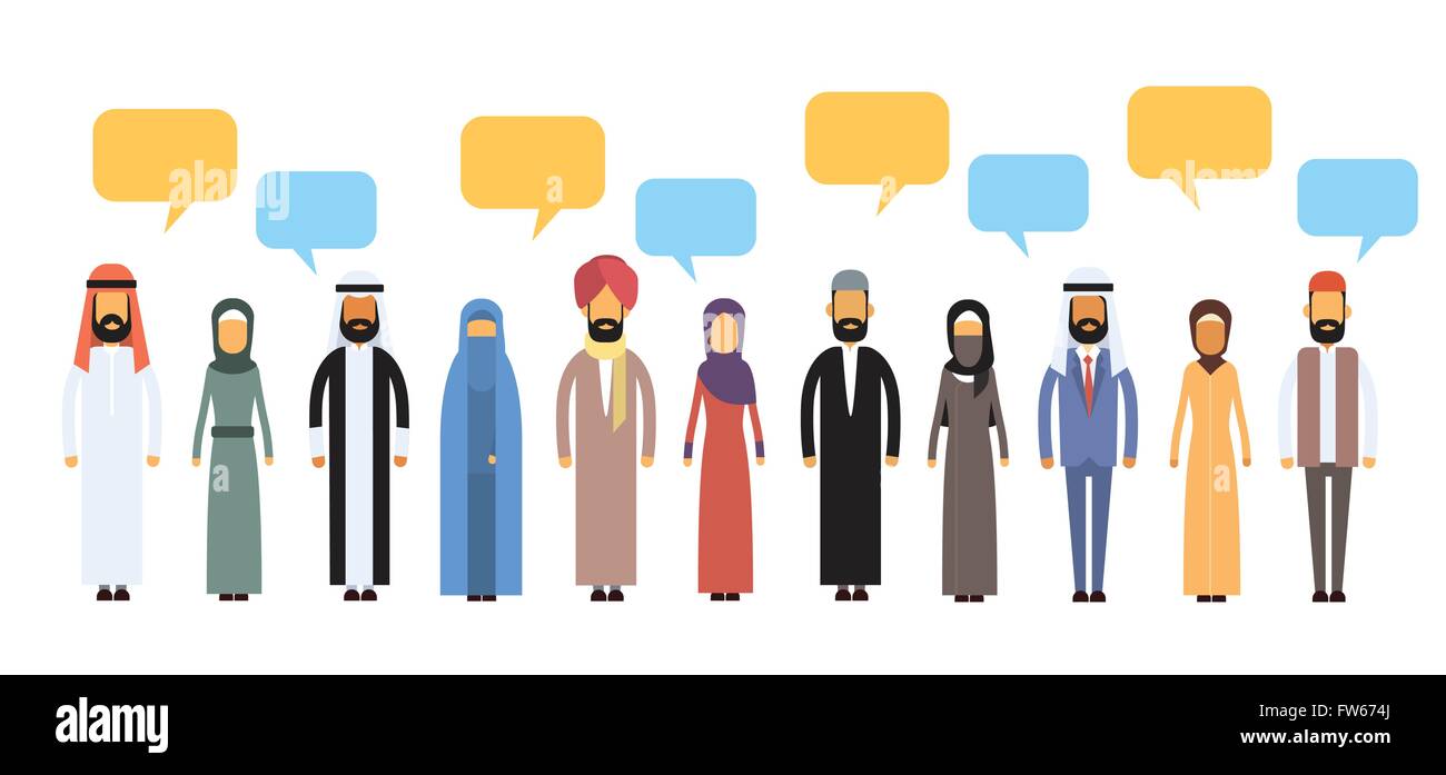 Arab People Group Chat Bubble Communication Concept, Muslim Talking ...