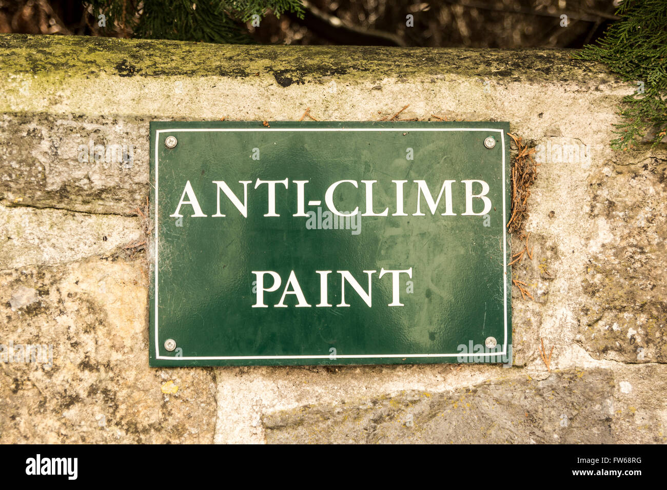 Anti-Climb Paint sign, Glastonbury, Somerset, England Stock Photo - Alamy