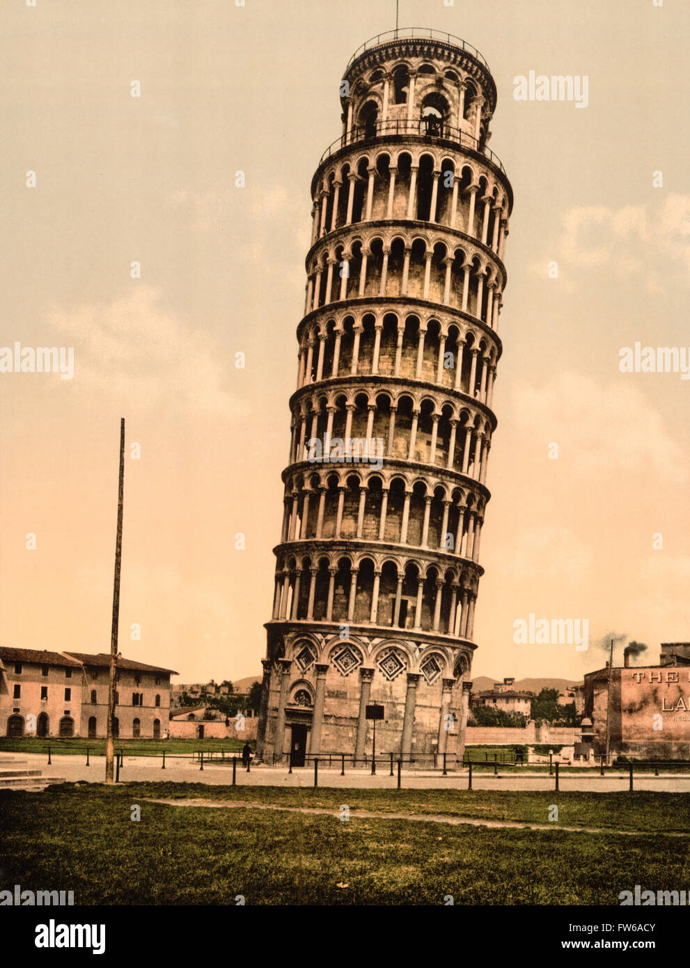 The Leaning Tower, Pisa, Italy, Photochrome Print, circa 1900 Stock ...