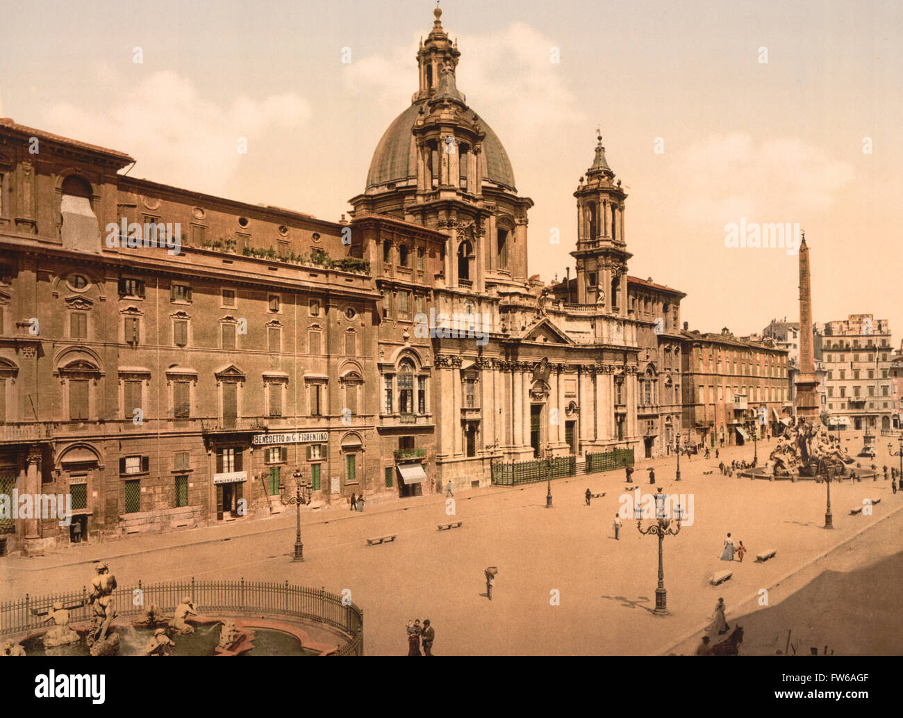 Piazza Navona, Rome, Italy, Photochrome Print, circa 1900 Stock Photo ...