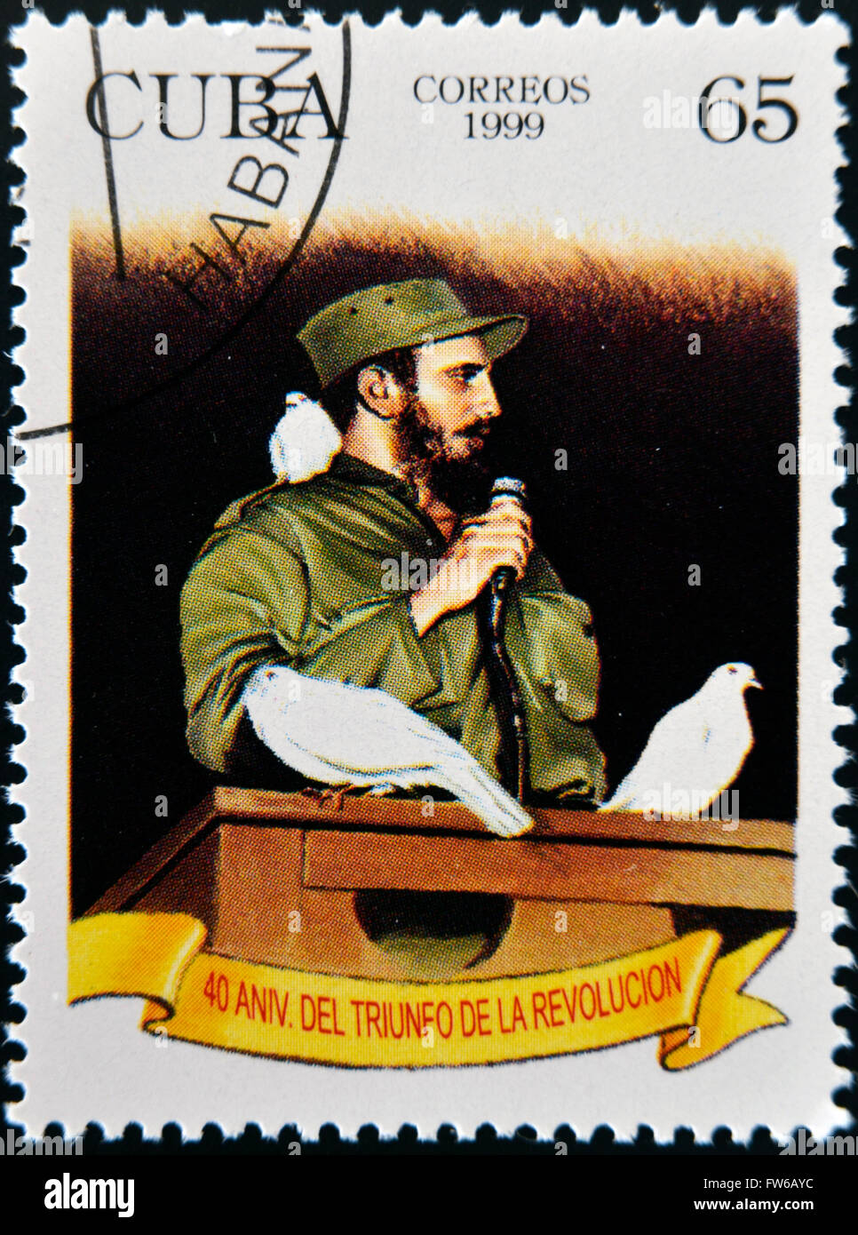 CUBA - CIRCA 1999: A stamp printed in cuba shows Fidel Castro in Havana ...