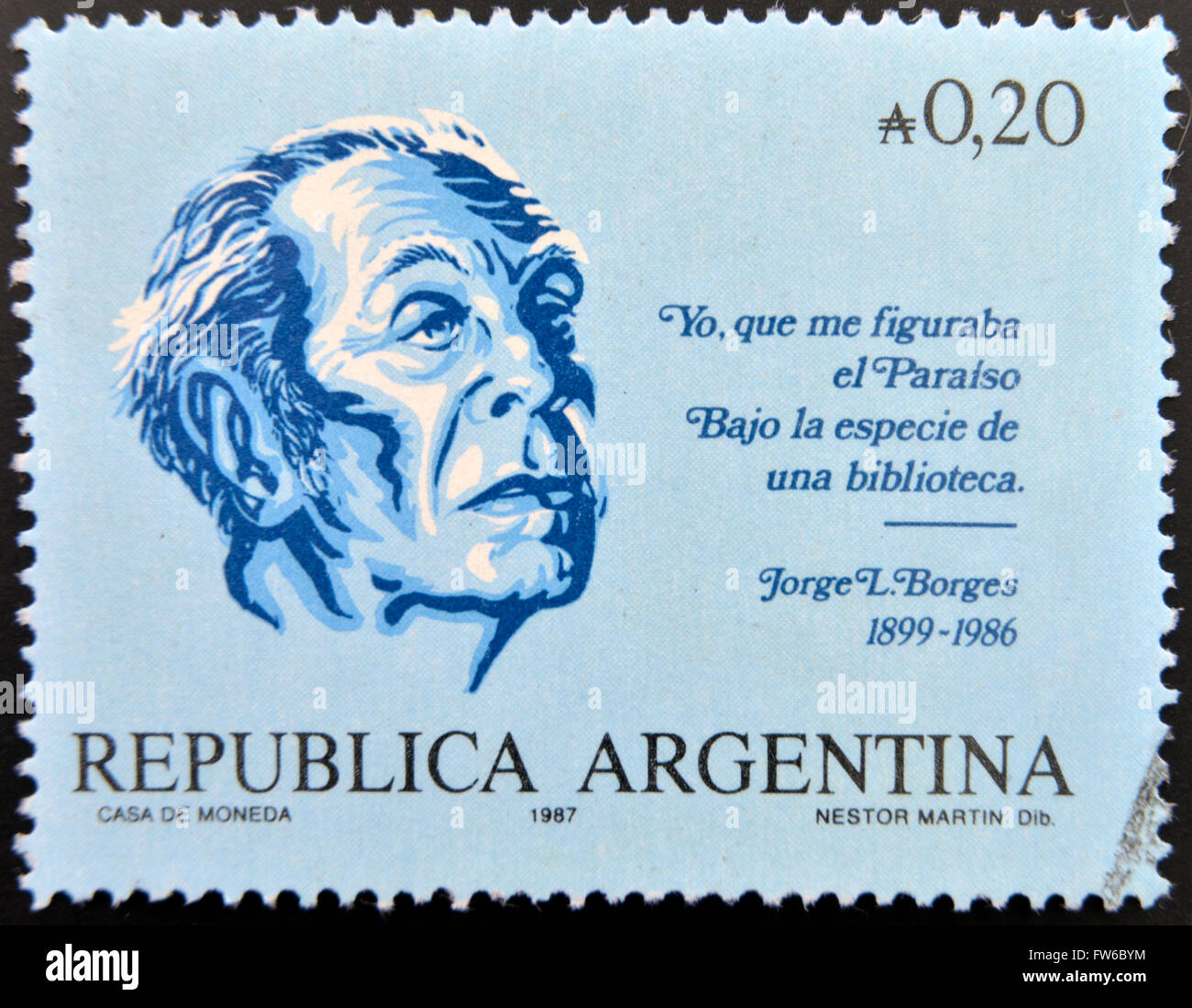 ARGENTINA - CIRCA 1987: A stamp printed in argentina shows Jorge Luis ...