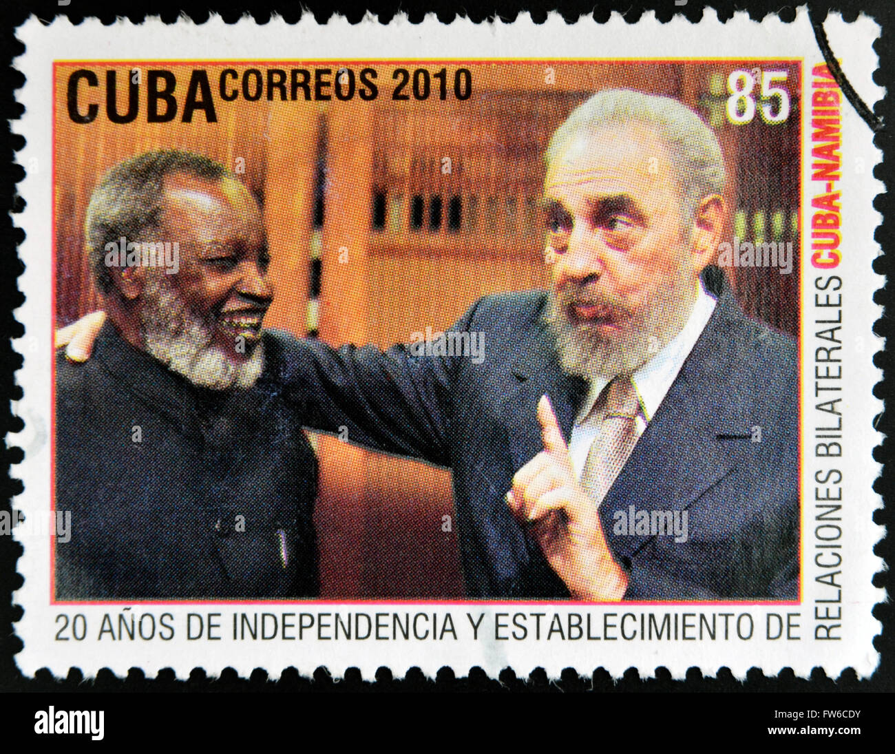 CUBA - CIRCA 2010: A stamp printed in Cuba shows Fidel Castro and Sam ...