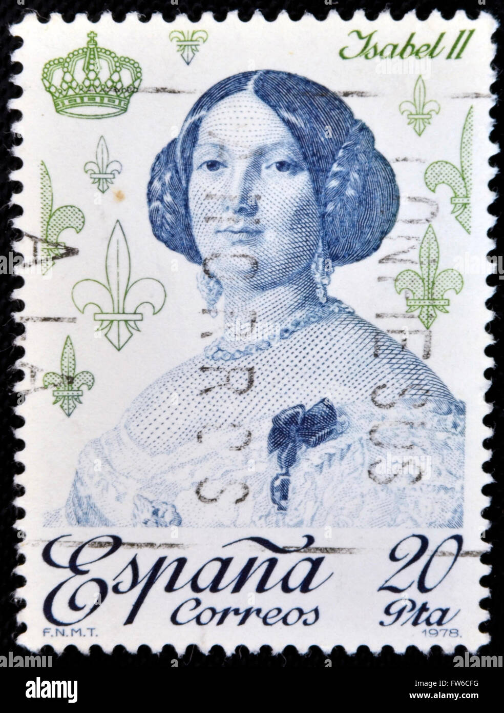SPAIN - CIRCA 1978: A stamp printed in Spain shows Isabella II of Spain ...