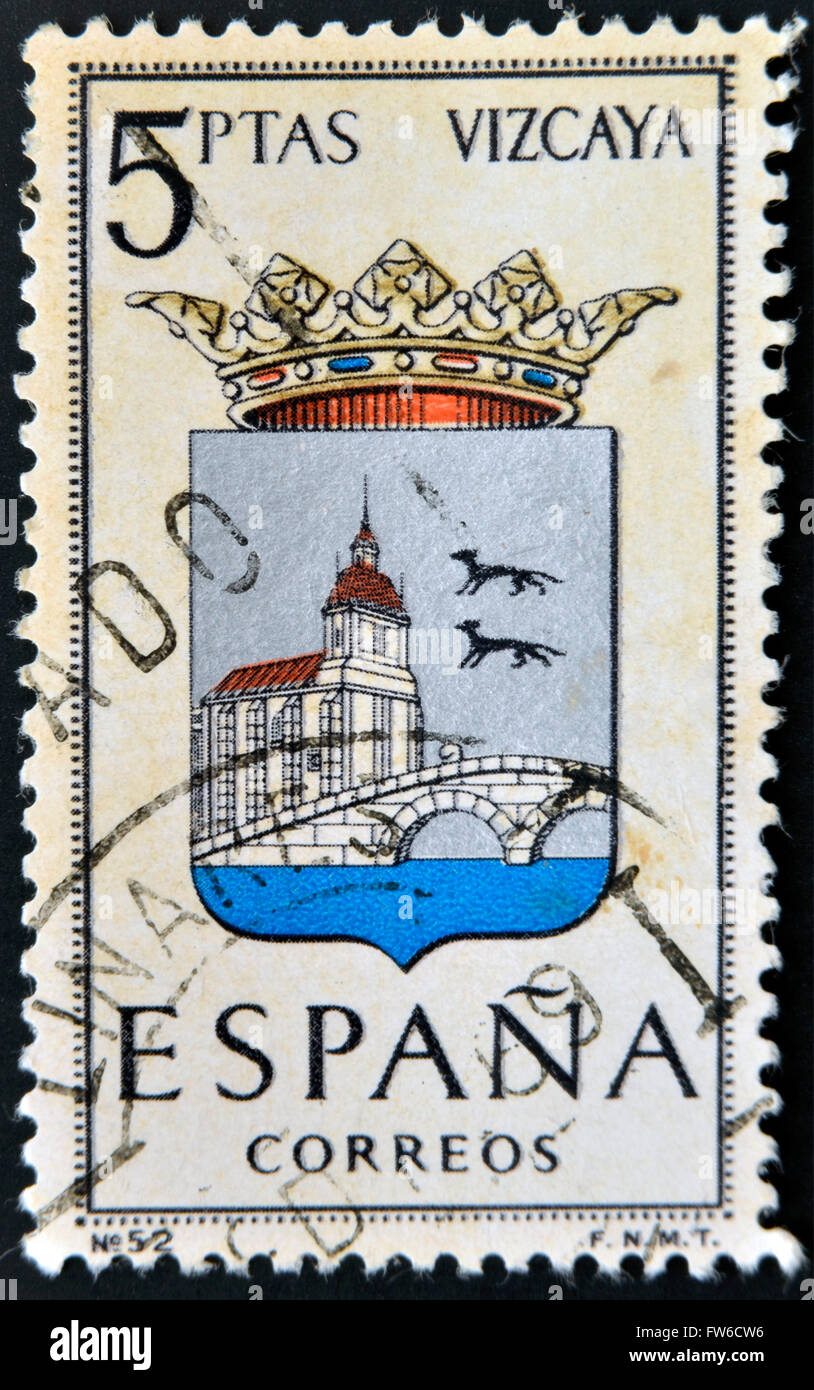 SPAIN - CIRCA 1965: A stamp printed in Spain dedicated to Arms of ...