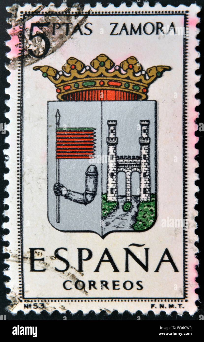SPAIN - CIRCA 1965: A stamp printed in Spain dedicated to Arms of ...