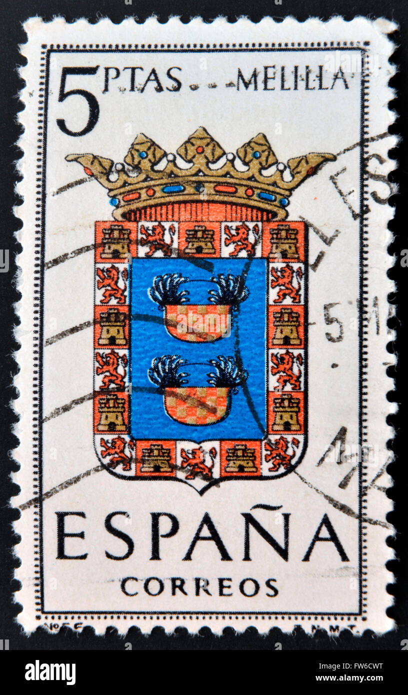 SPAIN - CIRCA 1965: A stamp printed in Spain dedicated to Arms of ...
