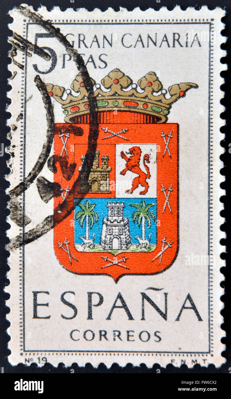 SPAIN - CIRCA 1965: A stamp printed in Spain dedicated to Arms of ...