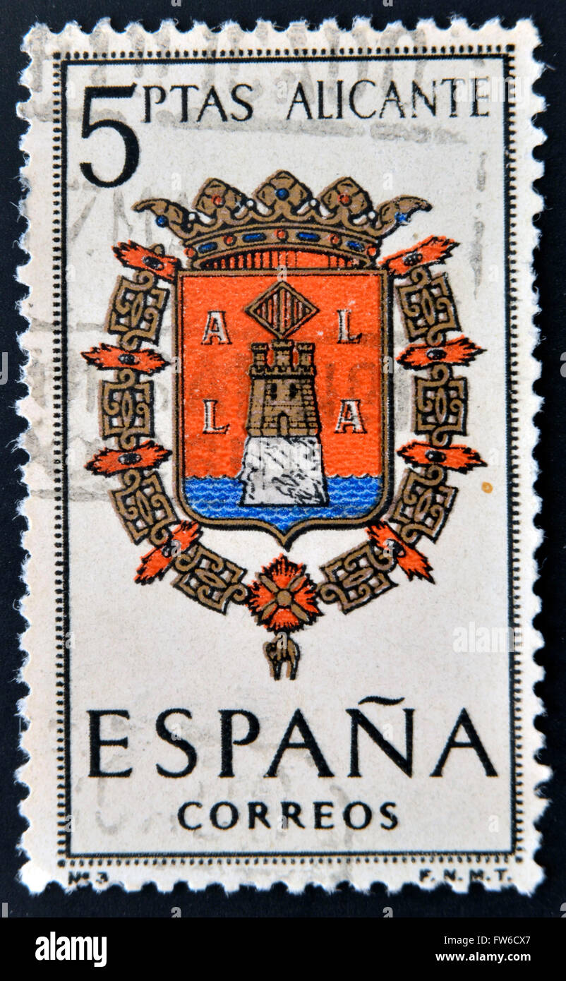 SPAIN - CIRCA 1965: A stamp printed in Spain dedicated to Arms of ...