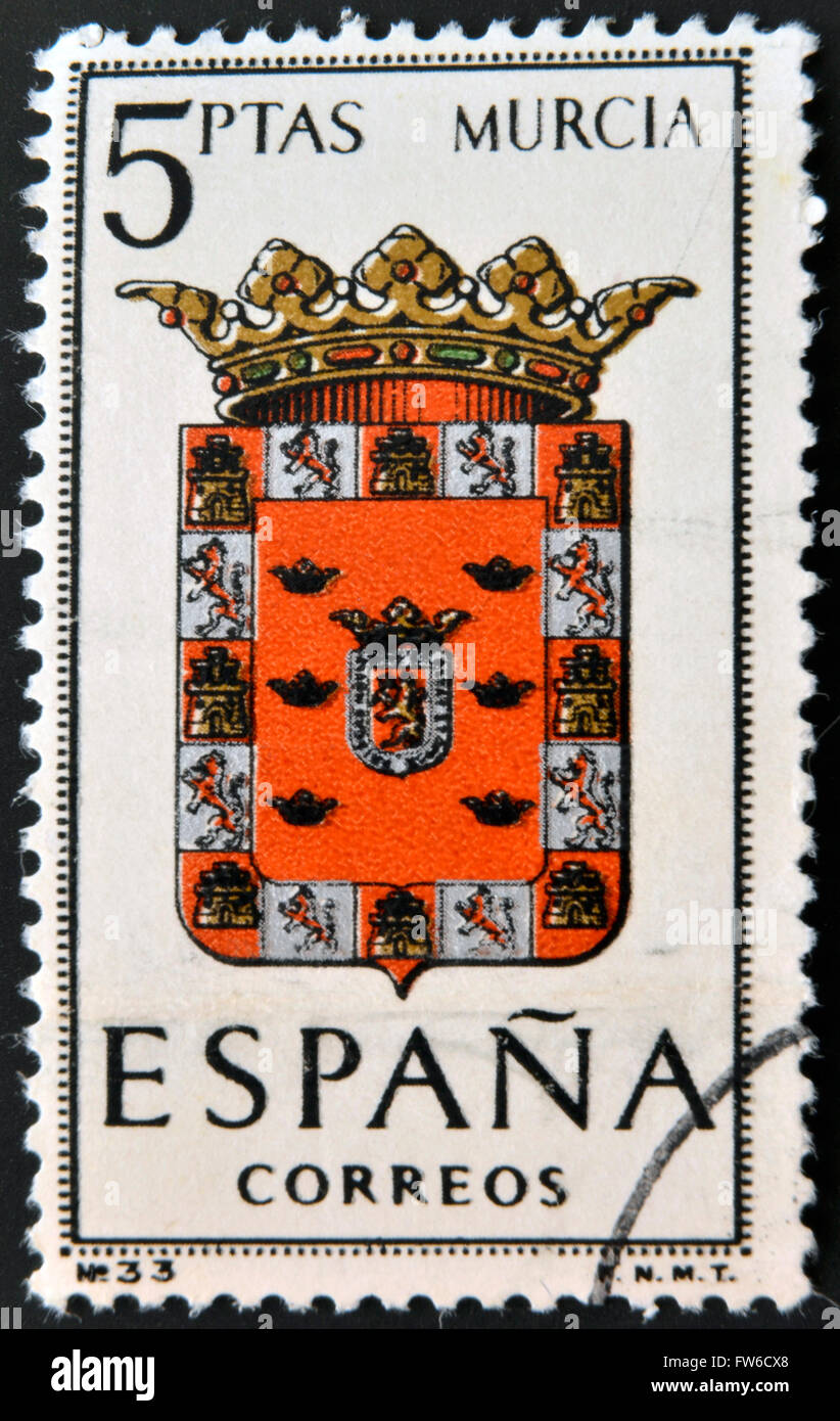SPAIN - CIRCA 1965: A stamp printed in Spain dedicated to Arms of ...