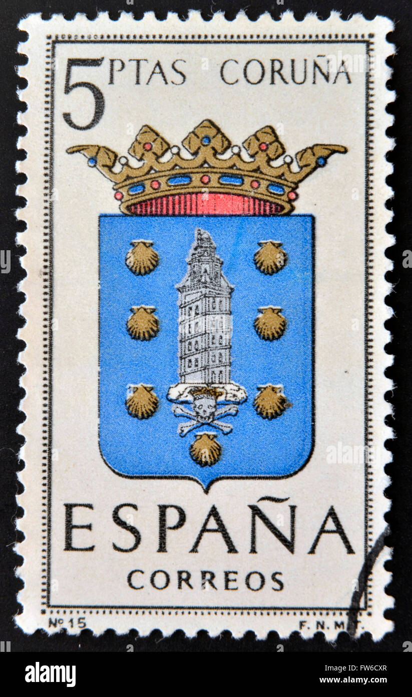 SPAIN - CIRCA 1965: A stamp printed in Spain dedicated to Arms of ...