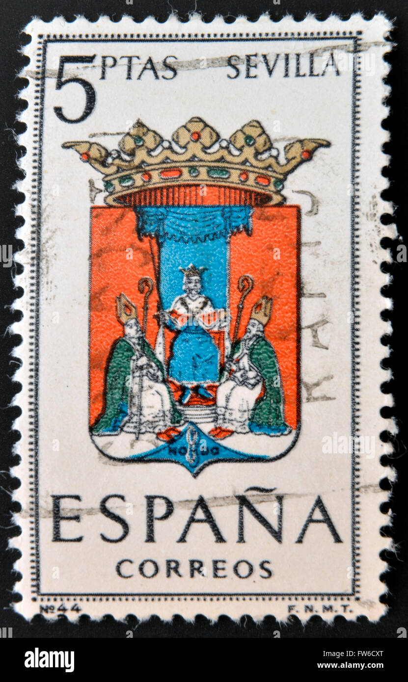SPAIN - CIRCA 1965: A stamp printed in Spain dedicated to Arms of ...
