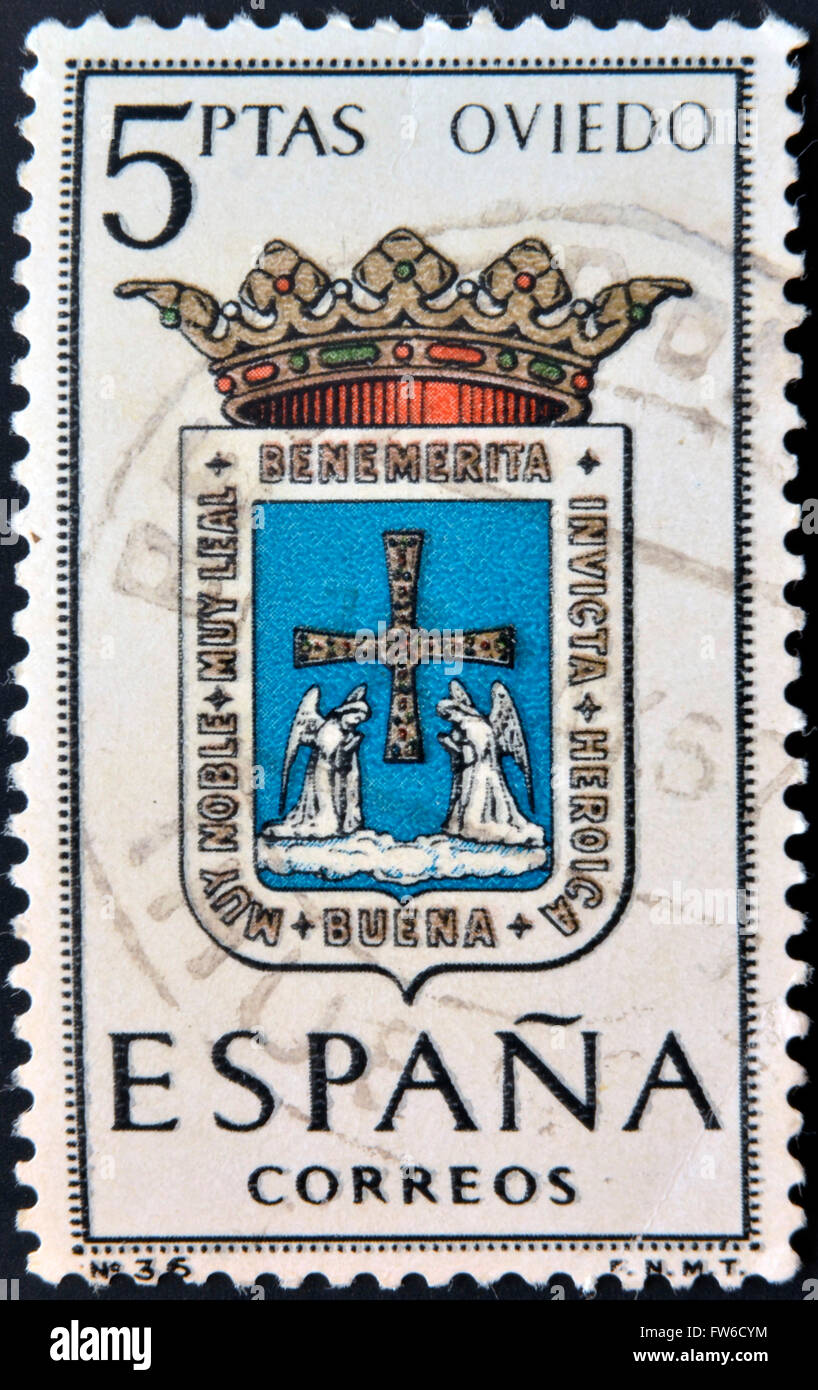 SPAIN - CIRCA 1965: A stamp printed in Spain dedicated to Arms of ...