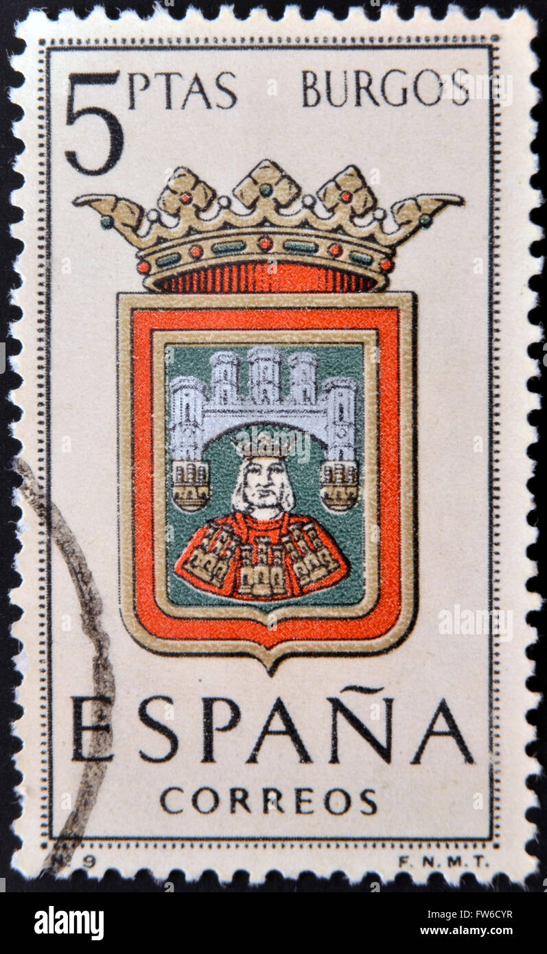 SPAIN - CIRCA 1965: A stamp printed in Spain dedicated to Arms of ...
