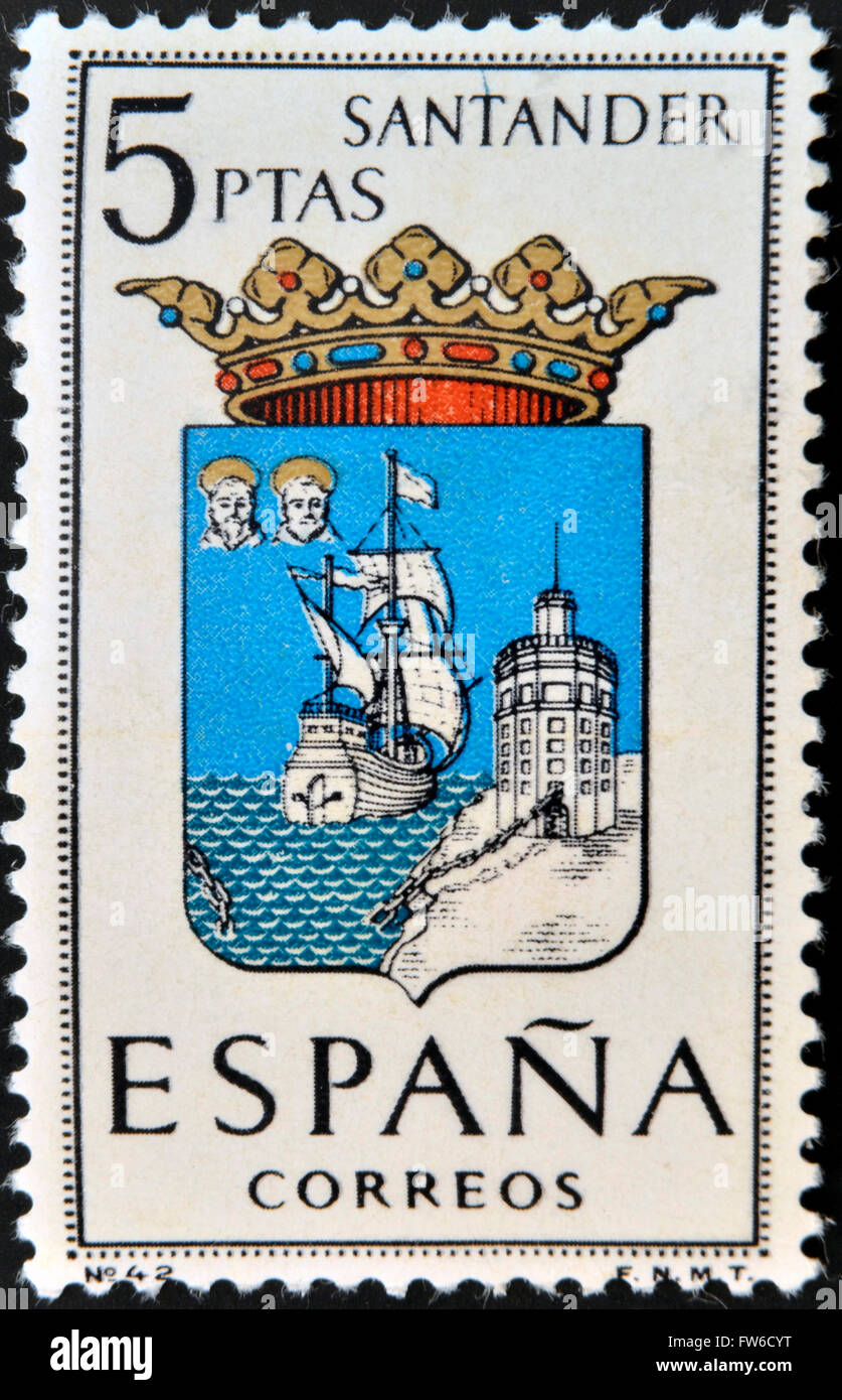 SPAIN - CIRCA 1965: A stamp printed in Spain dedicated to Arms of ...