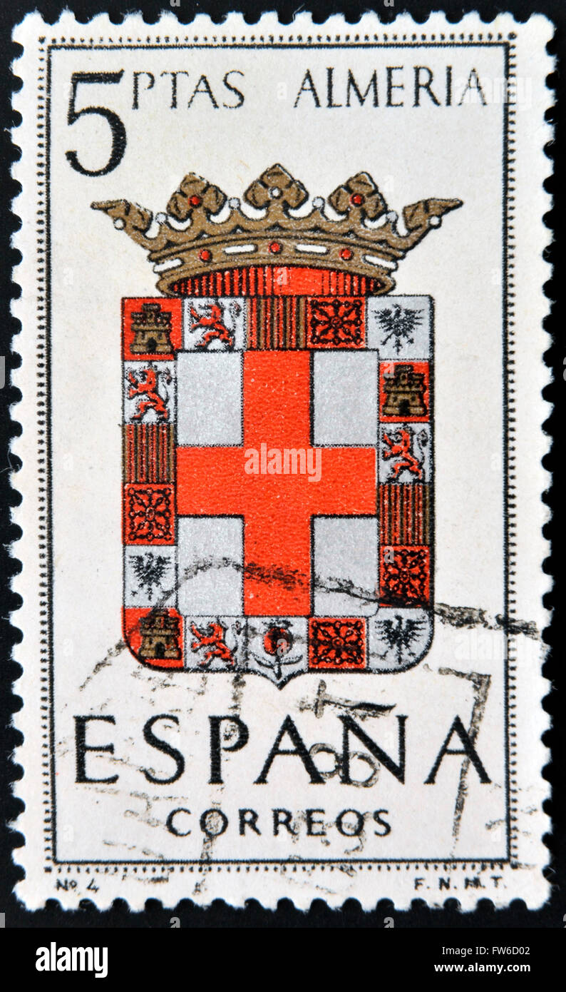 SPAIN - CIRCA 1965: A stamp printed in Spain dedicated to Arms of ...