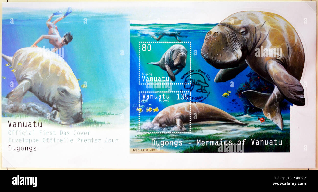 VANUATU - CIRCA 2002: Stamps printed in Vanuatu shows Dugong, circa ...